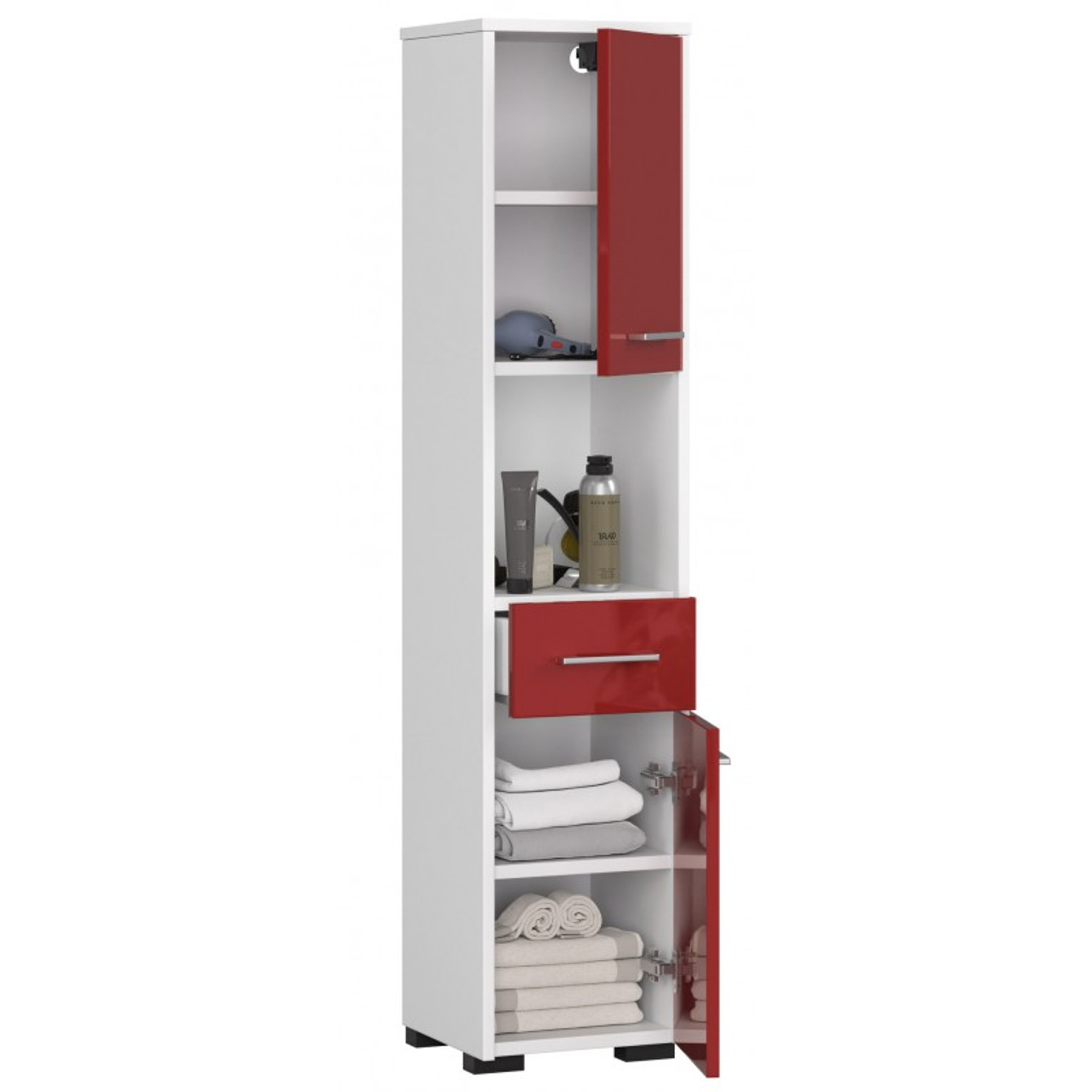 Fin 2D 1SZ 1W Fürdőszoba szekrény fehér / fényes piros - SG Butor