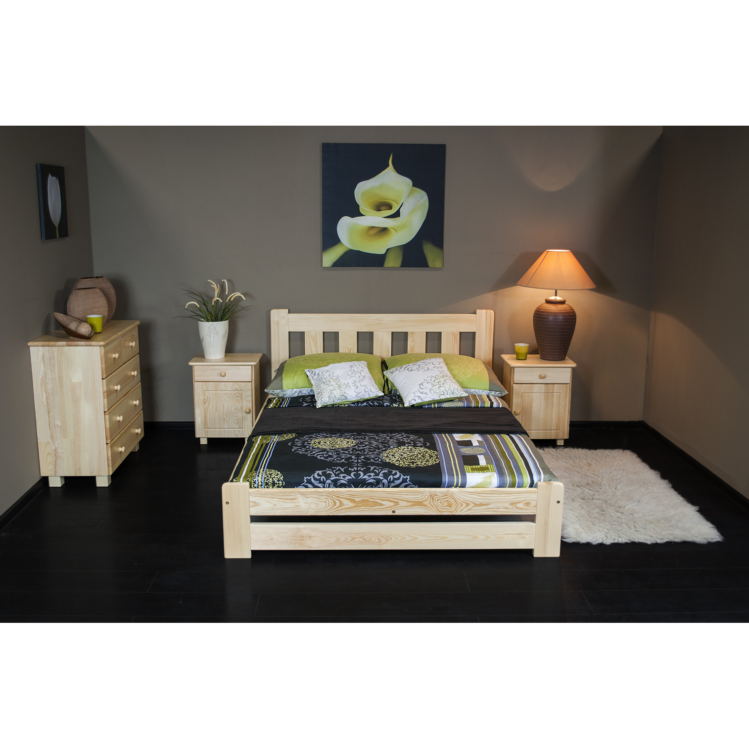 MILA ágy 120x200cm tömör fenyőből Égerfa - SG Butor